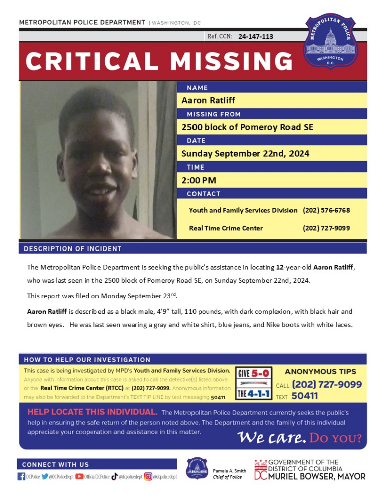 Search Underway for 12-Year-Old Reported Missing in D.C.